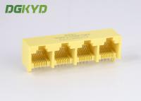 China 1x4 Multi Port RJ45 Female Ethernet Connector with Yellow Plastic Housing for 10/100/1000M Networks for sale