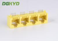 China 1x4 Multi Port RJ45 Female Ethernet Connector with Yellow Plastic Housing for 10/100/1000M Networks for sale