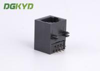 China PBT Black Single Port Right Angle 6P6C RJ11 Phone Socket Connector - 6 Positions, -40°C to +85°C Temperature Range for sale