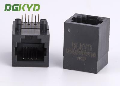 China PBT Black Single Port Right Angle 6P6C RJ11 Phone Socket Connector - 6 Positions, -40°C to +85°C Temperature Range for sale