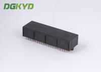 China Black Plastic Housing 1x4 Ports Right Angle RJ45 Connector Combo Modular Jack with 0.35mm Gold Contacts for sale