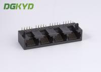 China Black Plastic Housing 1x4 Ports Right Angle RJ45 Connector Combo Modular Jack with 0.35mm Gold Contacts for sale