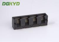 China Black Plastic Housing 1x4 Ports Right Angle RJ45 Connector Combo Modular Jack with 0.35mm Gold Contacts for sale