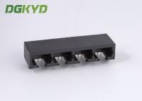 China Black Plastic Housing 1x4 Ports Right Angle RJ45 Connector Combo Modular Jack with 0.35mm Gold Contacts for sale