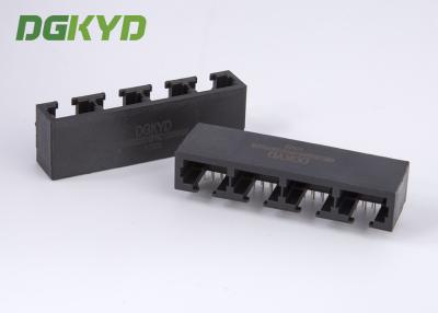 China Black Plastic Housing 1x4 Ports Right Angle RJ45 Connector Combo Modular Jack with 0.35mm Gold Contacts for sale