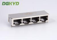 China PCB Mount 4-Port 90° Side Entry RJ45 Connector with 0.35mm Gold Contacts for 10/100/1000M Networks for sale