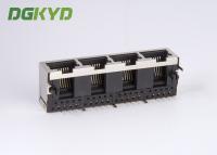 China PCB Mount 4-Port 90° Side Entry RJ45 Connector with 0.35mm Gold Contacts for 10/100/1000M Networks for sale