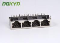 China PCB Mount 4-Port 90° Side Entry RJ45 Connector with 0.35mm Gold Contacts for 10/100/1000M Networks for sale