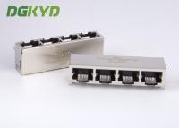 China PCB Mount 4-Port 90° Side Entry RJ45 Connector with 0.35mm Gold Contacts for 10/100/1000M Networks for sale