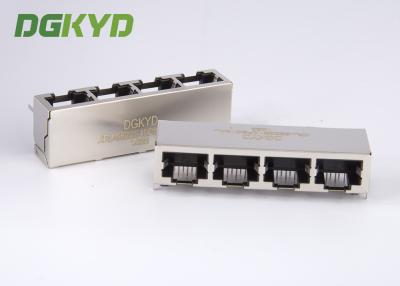 China PCB Mount 4-Port 90° Side Entry RJ45 Connector with 0.35mm Gold Contacts for 10/100/1000M Networks for sale