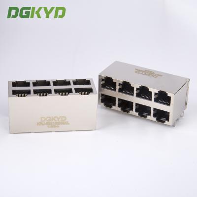 China Shielded 2x4 Multiport RJ45 Ethernet Connector - 8 Ports, Metal Shield, -40°C to +85°C Operating Temperature for sale