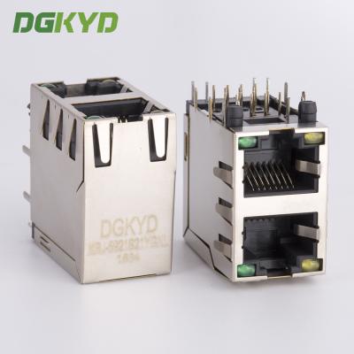 China Dual Deck 2 Port RJ45 Receptacle Connector Ethernet Modular Jack 1000Base-T with Y/G LED for sale