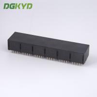 China PBT Black Housing 6-Port RJ45 Ethernet Connector with Side Entry Design - 0.35mm Gold Plated Contacts for sale