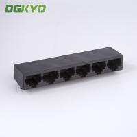 China PBT Black Housing 6-Port RJ45 Ethernet Connector with Side Entry Design - 0.35mm Gold Plated Contacts for sale