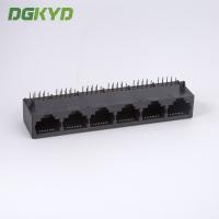 China PBT Black Housing 6-Port RJ45 Ethernet Connector with Side Entry Design - 0.35mm Gold Plated Contacts for sale