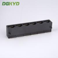 China PBT Black Housing 6-Port RJ45 Ethernet Connector with Side Entry Design - 0.35mm Gold Plated Contacts for sale