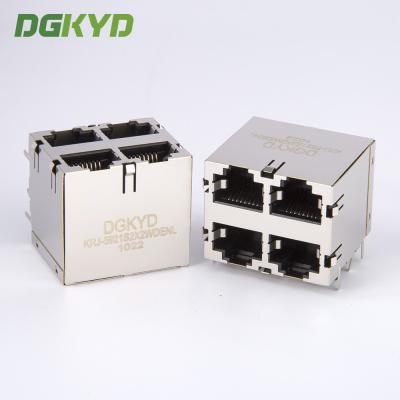 China Shield Dual Deck 2x2 RJ45 Ethernet Connector Quad Ports Network Switch Jack -40°C to +85°C Cat 3/5 for sale
