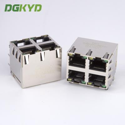 China Shield Dual Deck 2x2 Rj45 Lan Modular Jack Four Ports Network Switch Connector for sale