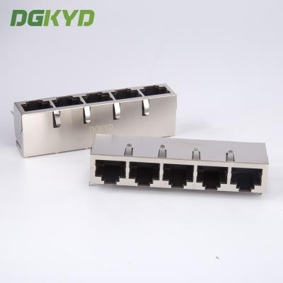 China PCB Mount 1x5 Shield Five Ports RJ45 Connector Multiple Port Lan Modular Jacks for sale