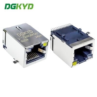 China Surface Mount RJ45 Connector with Gigabit Speed and LCP Housing - 10 Positions, 8 Terminals, 100Ω Impedance for sale