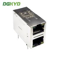 China Stackable Dual Port RJ45 Connector with Gigabit Interface and PoE+ Support - 14 Position 8 Terminal PCB Mount for sale