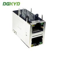 China Stackable Dual Port RJ45 Connector with Gigabit Interface and PoE+ Support - 14 Position 8 Terminal PCB Mount for sale