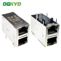 China Stackable Dual Port RJ45 Connector with Gigabit Interface and PoE+ Support - 14 Position 8 Terminal PCB Mount for sale