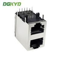 China RJ45 Shielded Stacked Connector 2x1 Double Ports 8P8C Through Hole 1000Base-T for sale