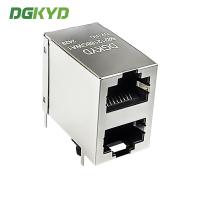 China RJ45 Shielded Stacked Connector 2x1 Double Ports 8P8C Through Hole 1000Base-T for sale