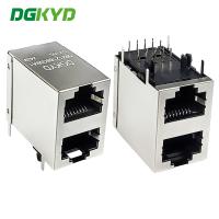 China RJ45 Shielded Stacked Connector 2x1 Double Ports 8P8C Through Hole 1000Base-T for sale