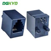 China RJ11 4P4C Modular Jack Connector 5228 Unshielded Black PBT 94V-0 Through Hole for sale