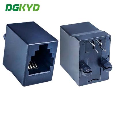 China RJ11 4P4C Modular Jack Connector 5228 Unshielded Black PBT 94V-0 Through Hole for sale