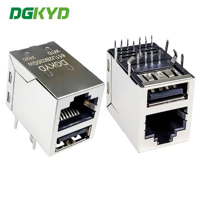China RJ45 with USB 2.0 Connector Modular Block Socket - 6U Gold Plating, 1000BASE-T Ethernet Support for sale