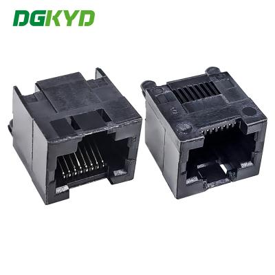 China RJ45 All Plastic Ethernet Port Connector 8P8C Black Without Filter 1x1 10/100/1000BASE-T for sale