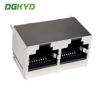 China RJ45 Multi Port Vertical Connector 8P8C 180 Degree Direct Insertion Interface Without Filter 1x2 Ports for sale