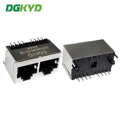 China RJ45 Multi Port Vertical Connector 8P8C 180 Degree Direct Insertion Interface Without Filter 1x2 Ports for sale