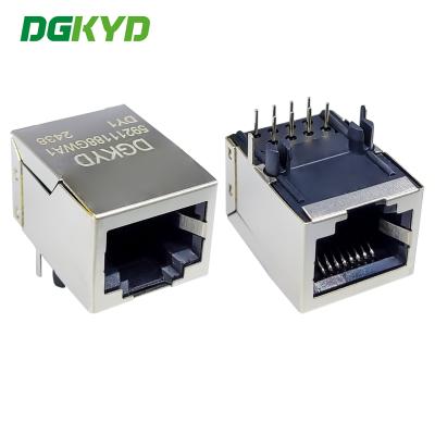 China RJ45 Connector 8P8C Single Port Socket 90 Degree Horizontal with 1000BASE-T Support and 265°C Solder Rating for sale