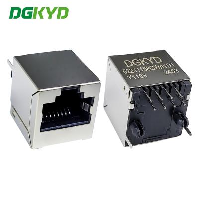 China RJ45 Vertical Connector 180 Degree Ethernet Port 8P8C Shielded with LED DGKYD52241188GWA1D1Y1188 for sale