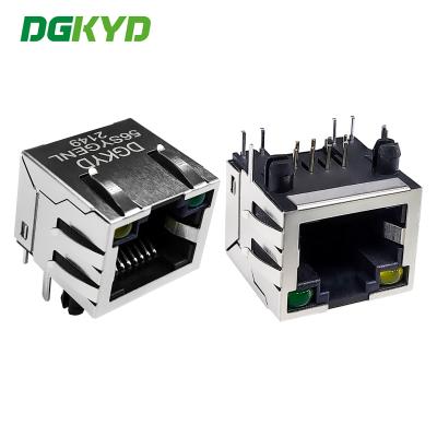 China RJ45 Connector 8P8C Single Port Shielded with LED Yellow Green 10/100/1000BASE-T DGKYD-56SYGENL for sale