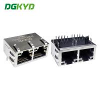 China RJ45 Ethernet Connector 8P8C Dual Port Shielded with LED 10/100/1000BASE-T DGKYD212B016FD2A4D for sale