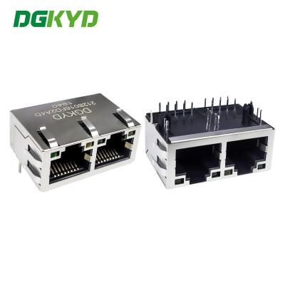 China RJ45 Ethernet Connector 8P8C Dual Port Shielded with LED 10/100/1000BASE-T DGKYD212B016FD2A4D for sale