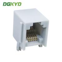 China RJ11 6P6C Gray Mesh Port Connector with Side Entry PCB Mounting and Gold 15μ Contact Plating for sale