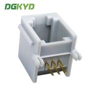 China RJ11 6P6C Gray Mesh Port Connector with Side Entry PCB Mounting and Gold 15μ Contact Plating for sale