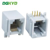 China RJ11 6P6C Gray Mesh Port Connector with Side Entry PCB Mounting and Gold 15μ Contact Plating for sale