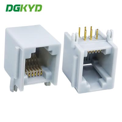 China RJ11 6P6C Gray Mesh Port Connector with Side Entry PCB Mounting and Gold 15μ Contact Plating for sale