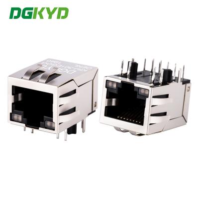 China KRJ-301EGOGOENL Gigabit RJ45 Connector with Dual Color LED - 8 Terminals, Gold 6μ Plating, Right Angle PCB Mount for sale