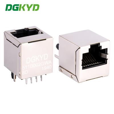 China 100Mbps 180 Degree Direct Insertion RJ45 Network Connector 8PIN Vertical Socket DGKYD511B002GWA8D for sale
