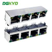 China Four Port RJ45 90 Degree Straight Plug Connector 8P8C Gold 6U Modular Jack Through Hole for sale