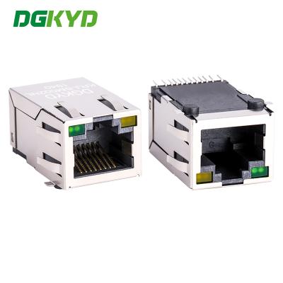 China Metal Shielded RJ45 PCB Connector SMD CAT5 100Mbps with Green/Yellow LED - 25.4mm Length KRJ-SM002NL for sale