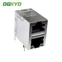 China RJ45 Modular Connector with Integrated Magnetics - 100Mbps 8P7C Double Port 2X1 Configuration Gold 6μ Plating for sale
